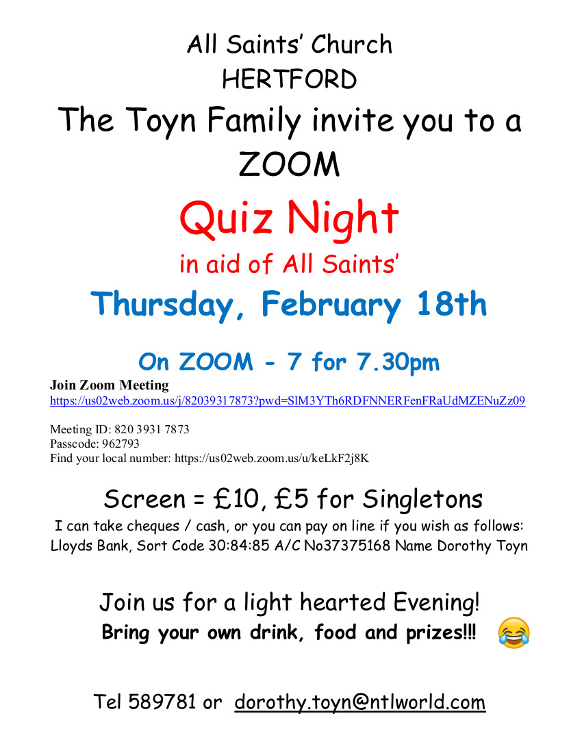 All Saints' Parish Church, Hertford - Quiz Night